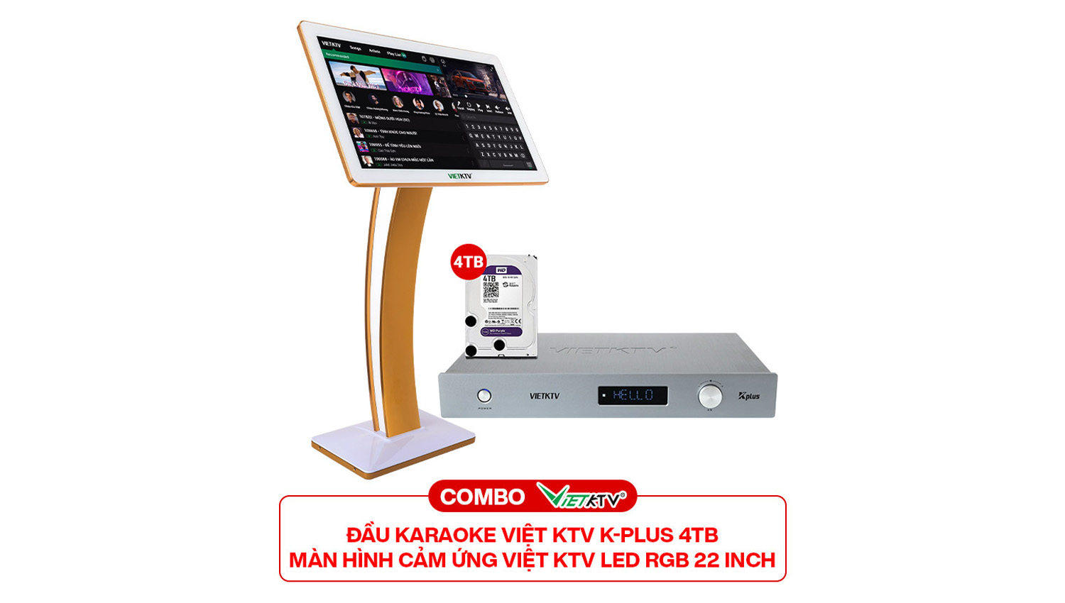 Combo Đầu Việt KTV K-Plus 4T + Màn Việt KTV Led RGB 22 inch mới 2022, giá r