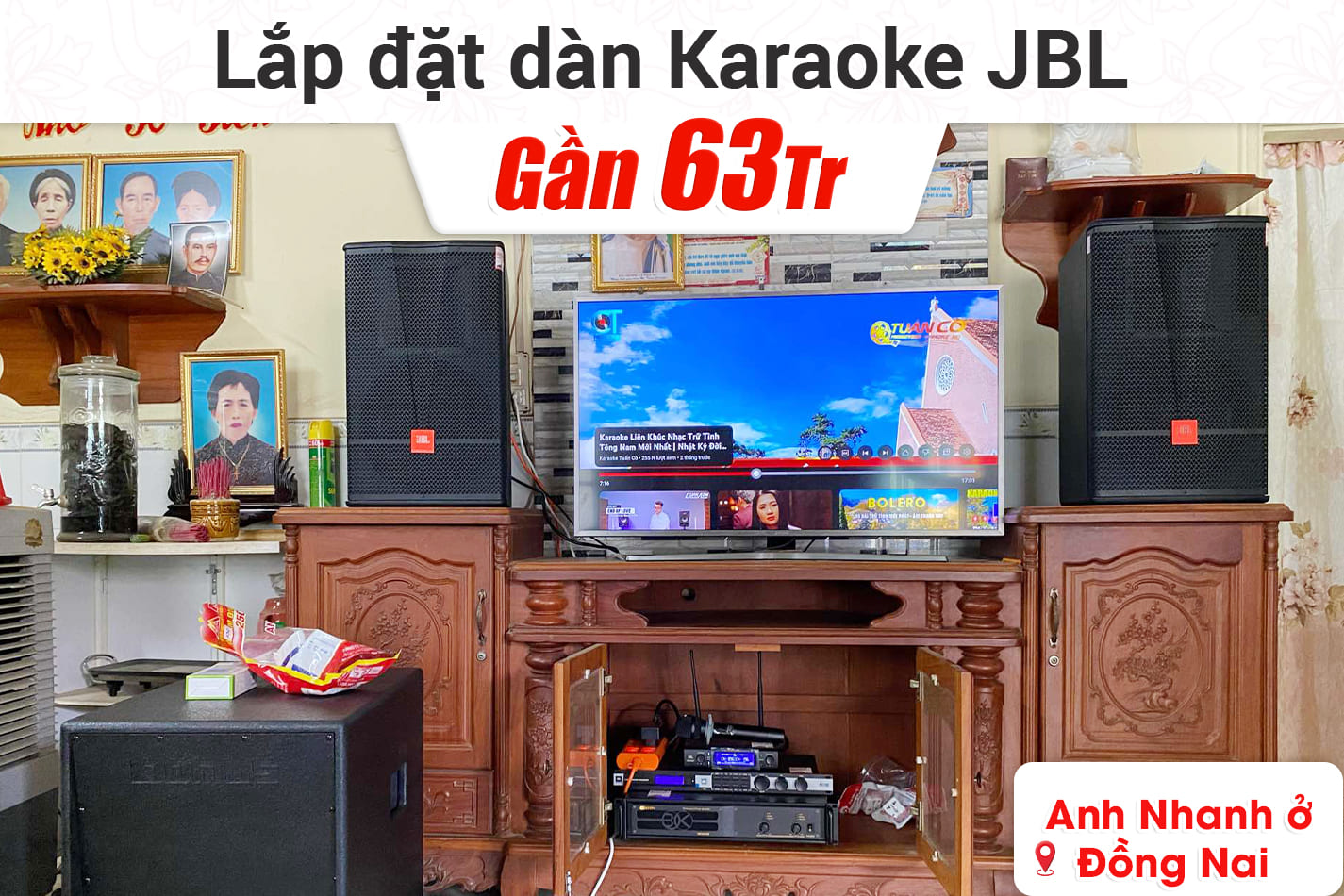Lắp đặt dàn karaoke JBL 76tr cho anh Toàn tại Hải Phòng (JBL XS12, Denon DA-2600, KX180A, TS15S ...